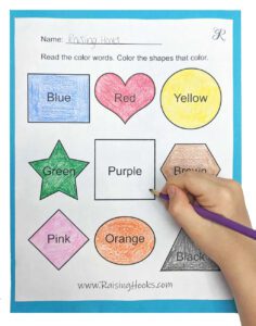Free Printable to Practice Colors, Shapes, and Reading Skills - Raising ...