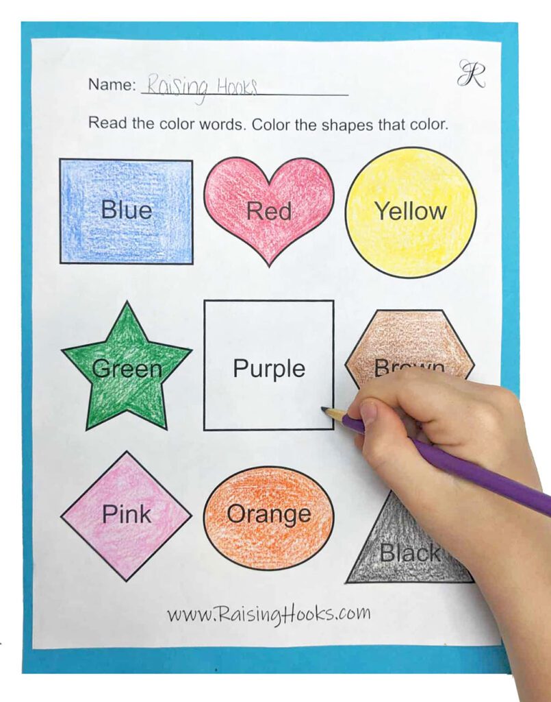 Free Printable to Practice Colors, Shapes, and Reading Skills - Raising ...
