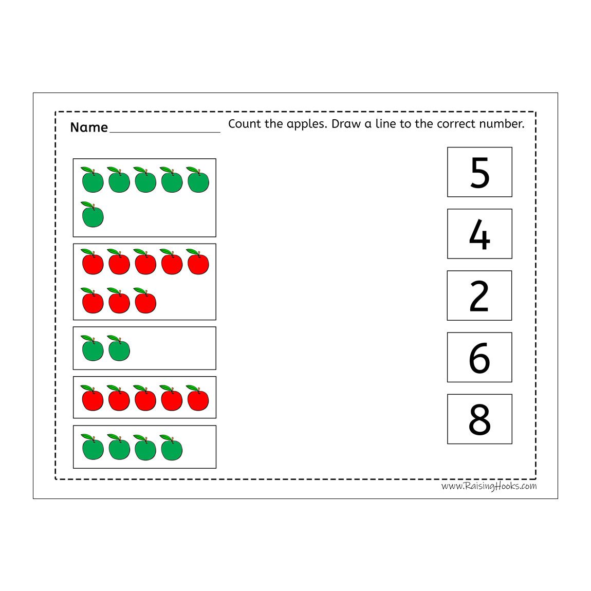 Apple Counting Line to Number - Raising Hooks