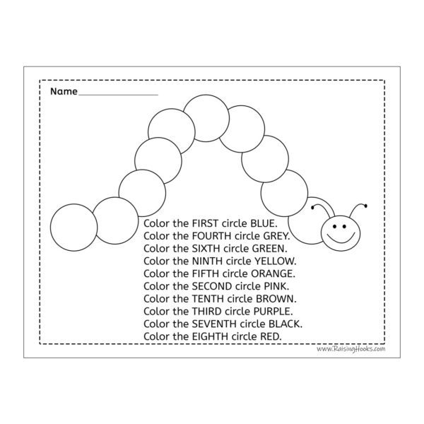 Ordinal Number Coloring Caterpillar - Raising Hooks