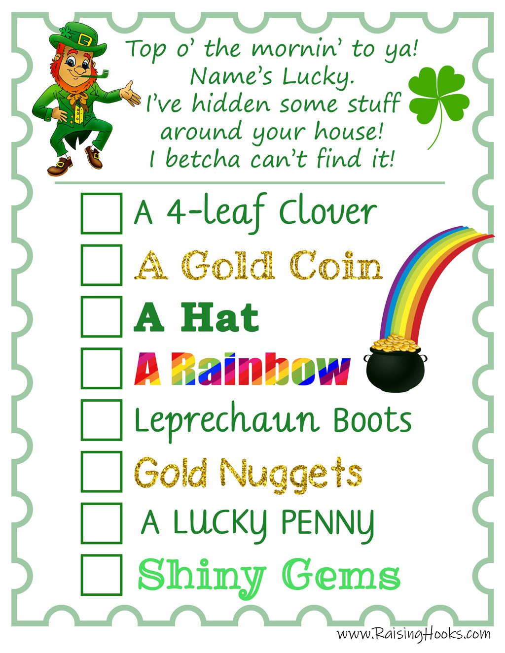 St. Patrick’s Day Scavenger Hunt - Raising Hooks