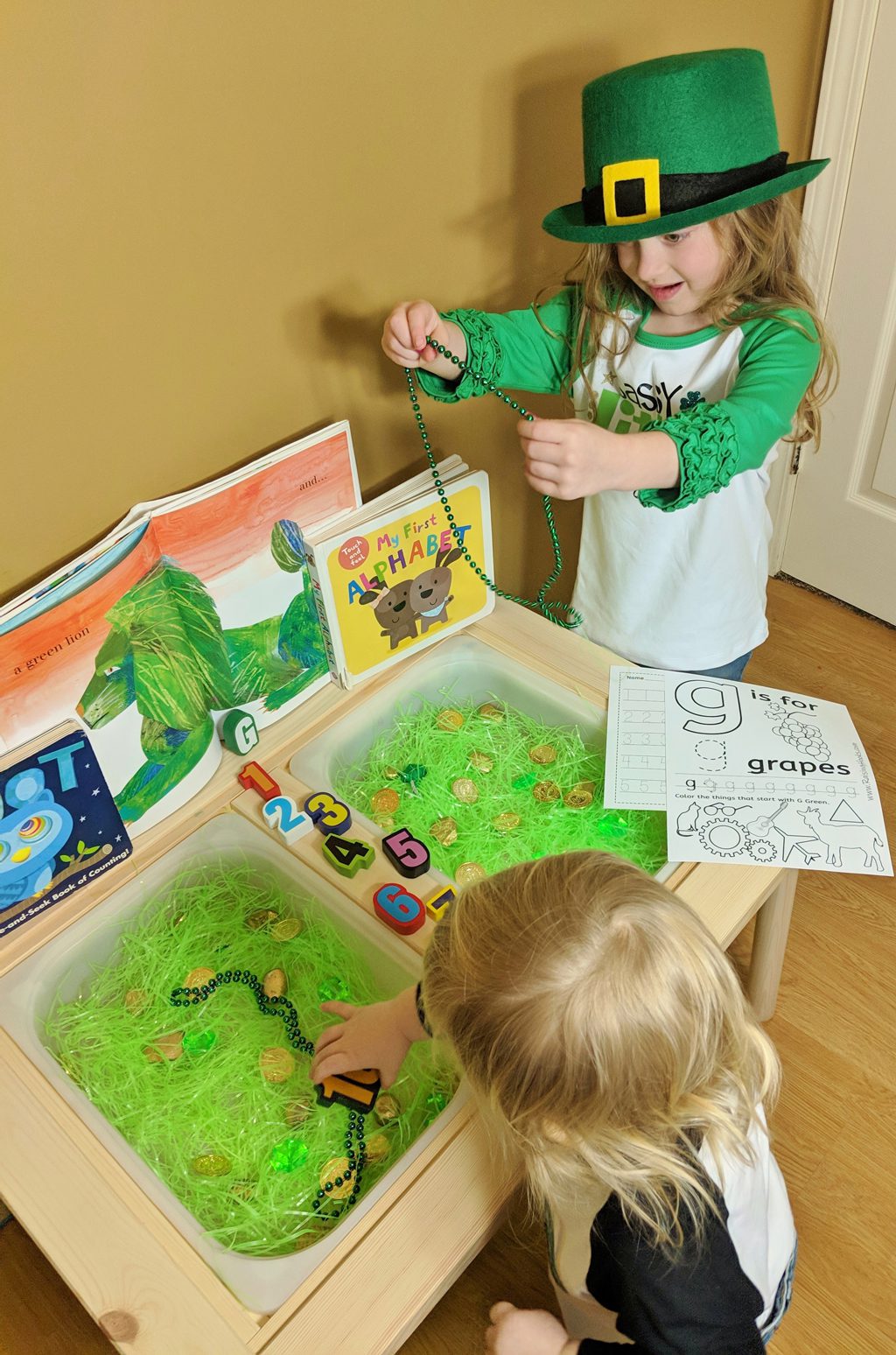 St. Patrick’s Day Sensory Bin - Raising Hooks