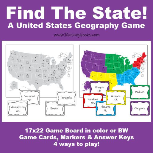 Find The State! A US Geography Game – with capitals! - Raising Hooks