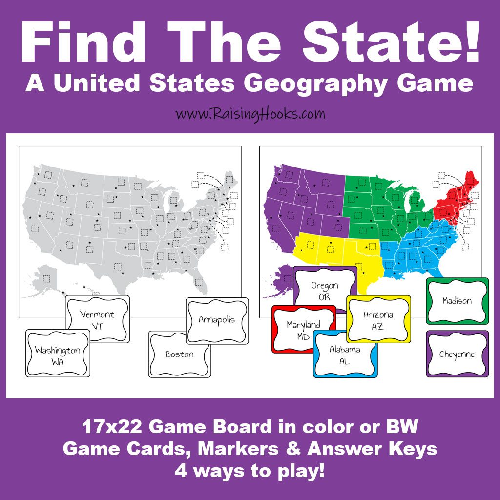 Find The State! A US Geography Game – with capitals! - Raising Hooks