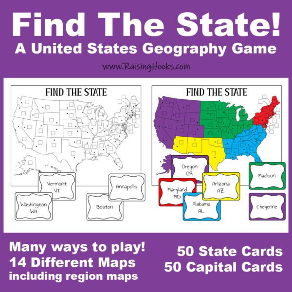 Find The State! A US Geography Game – with capitals! - Raising Hooks