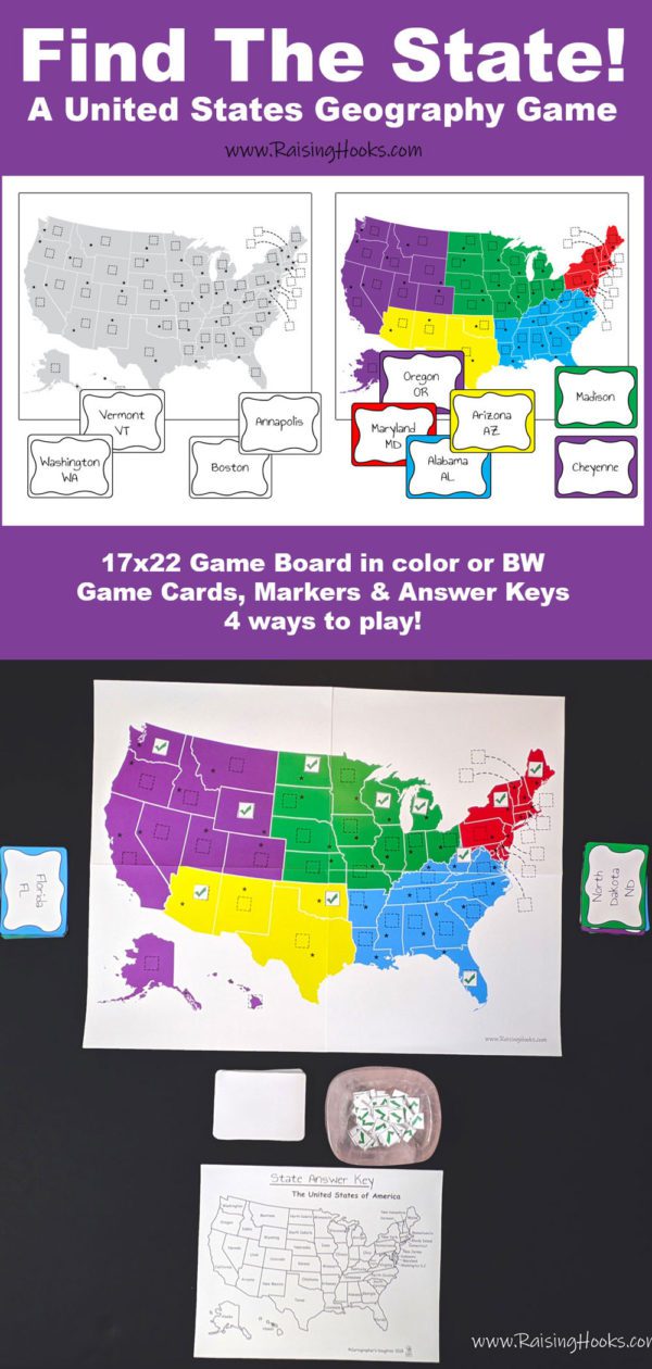 Find The State! A US Geography Game – with capitals! - Raising Hooks