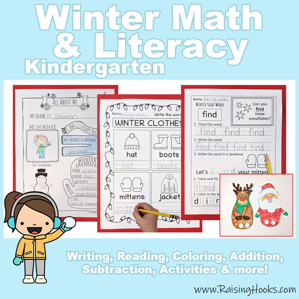 Winter Math and Literacy Kindergarten Theme Pack - Raising Hooks