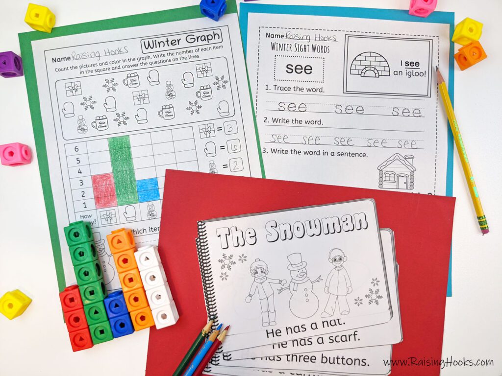 Winter Math and Literacy Kindergarten Theme Pack - Raising Hooks