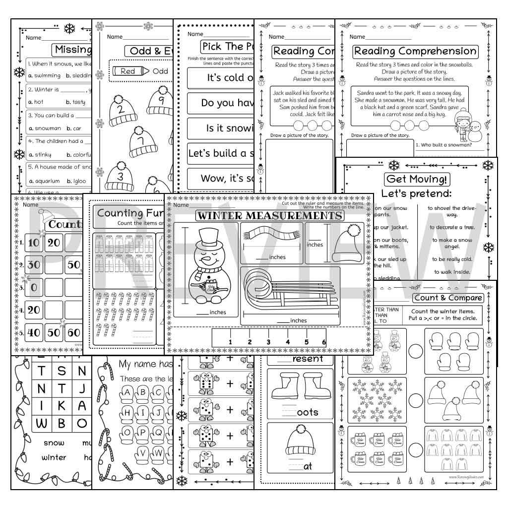 Winter Math and Literacy Kindergarten Theme Pack - Raising Hooks