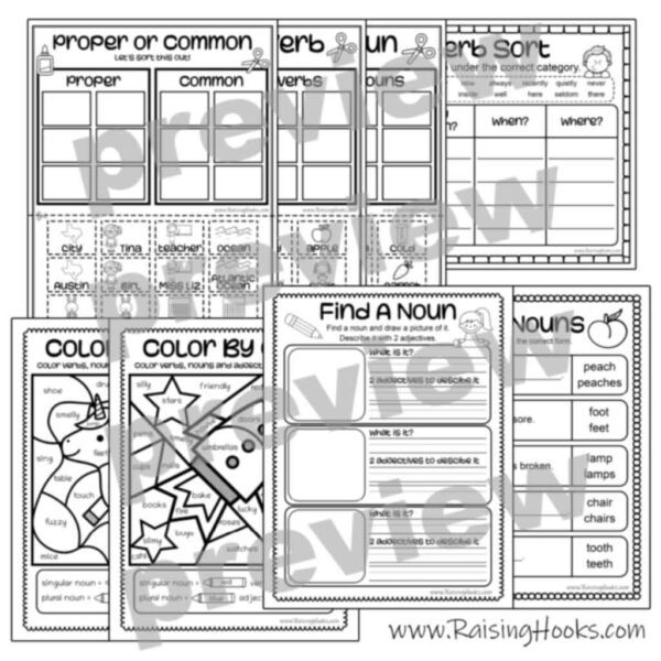 Parts of Speech Activities – Nouns, Verbs, Adjectives, Adverbs, Tenses ...